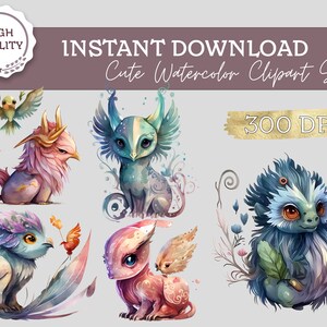Cute Mythical Creatures Clipart Set - 20 Transparent Magical Creatures ...