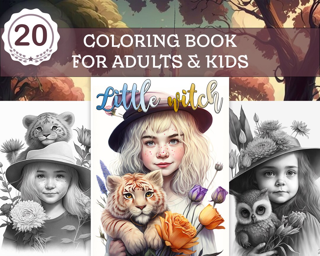 Cute Little Witches With Animals Coloring Book for Adults-kids 30 ...