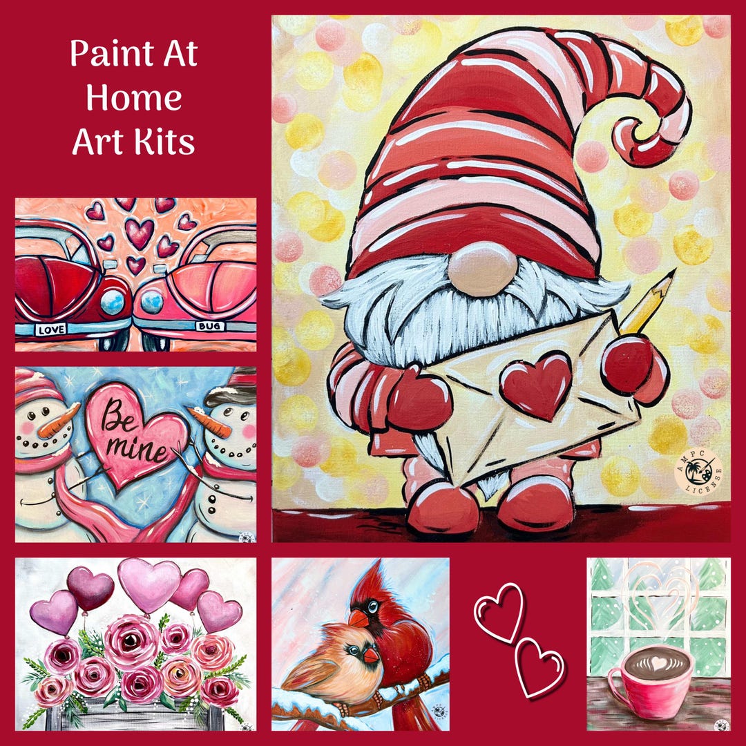 Valentines Paint at Home Art Kit: 9x12 Pre-traced Canvas, Acrylic ...