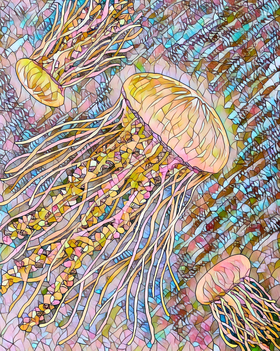 Jellyfish Mosaic Art Print Luster Finish Photo Paper 8"x10" and 11"x14 ...