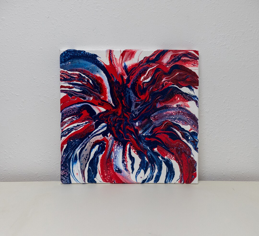 Patriotic Red White and Blue Acrylic Swipe Pour Painting 14x14 ...