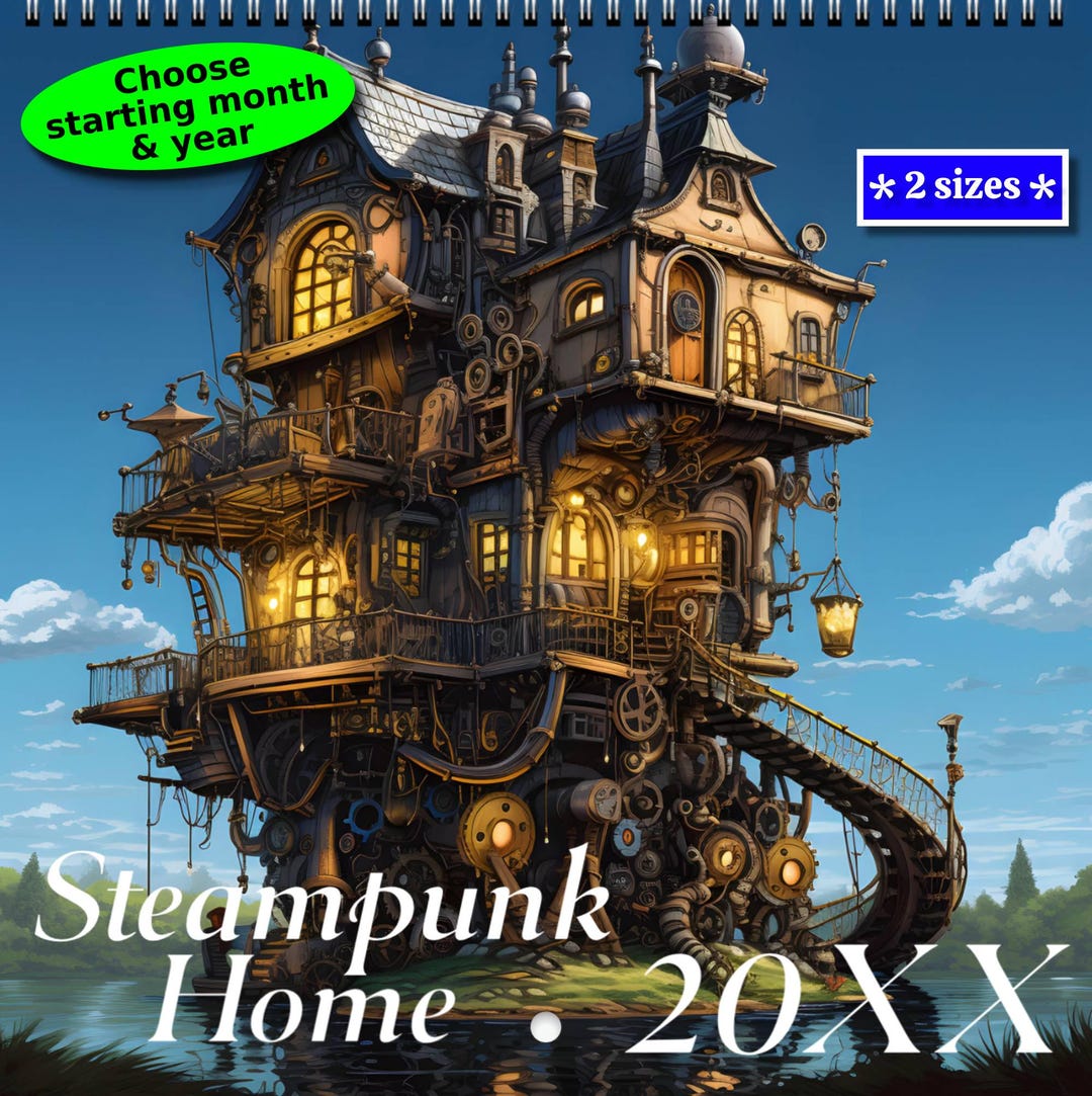 Steampunk House Calendar | Victorian Gothic Manor Art | Brass Gear ...