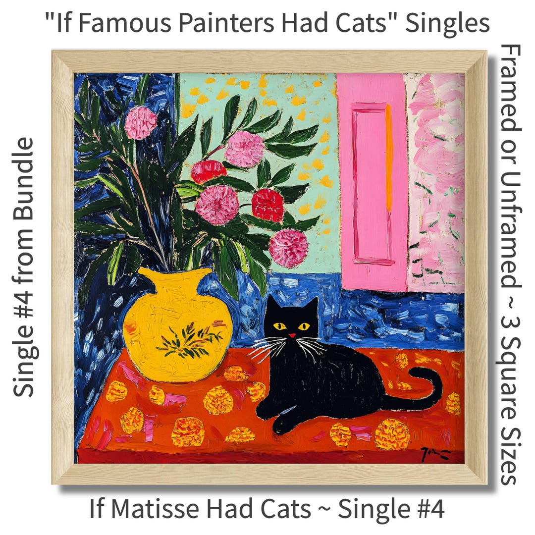 If Matisse Had Cats Art Print | Black Cat Painting | Cat Lover Gift ...