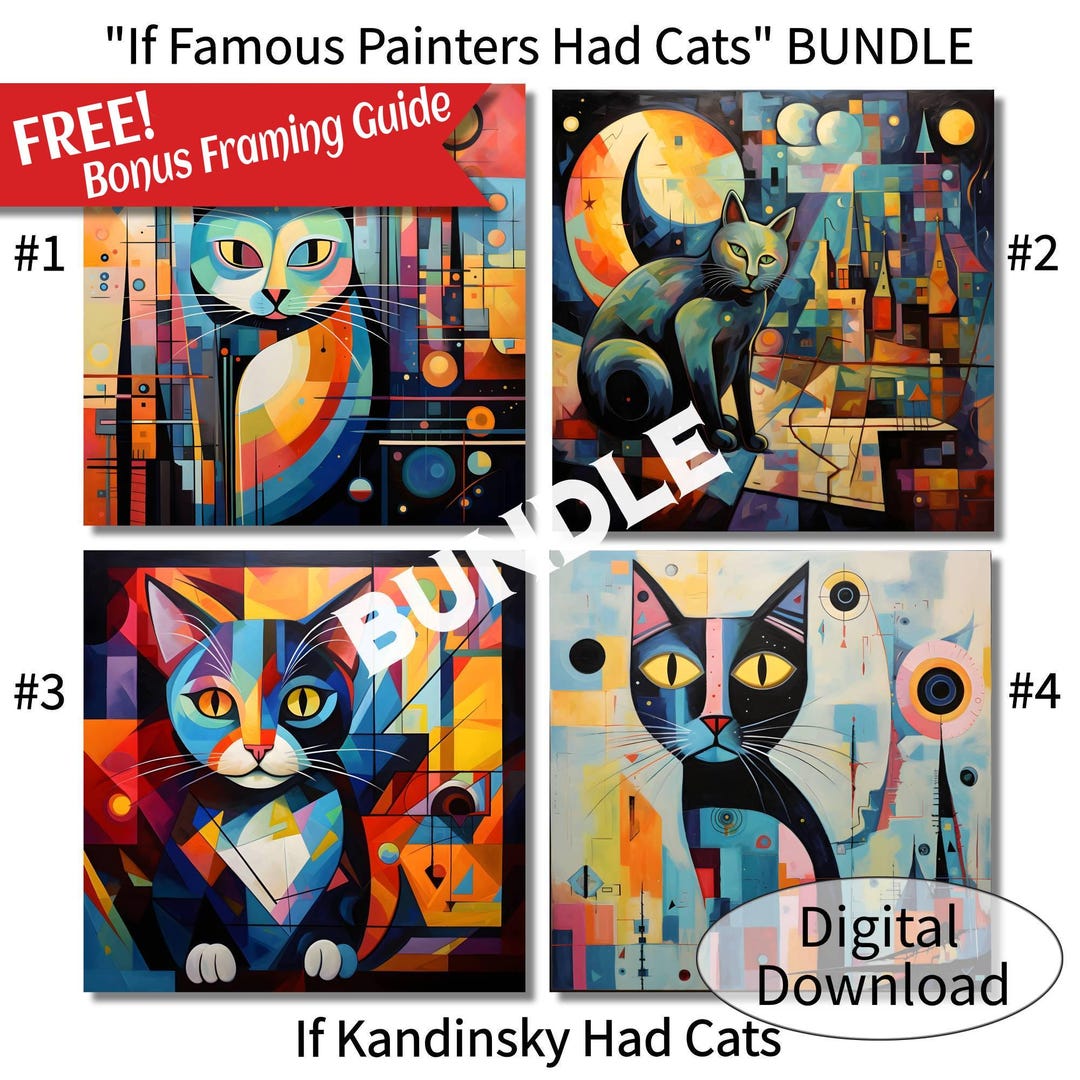 Famous Painters Cat Wall Art Bundle | Kandinsky Style Cat Set | 4 Piece ...
