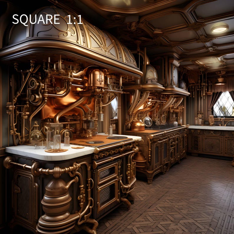 Steampunk Kitchen Wall Art Premium Canvas Ready-to-hang Giclee Print ...