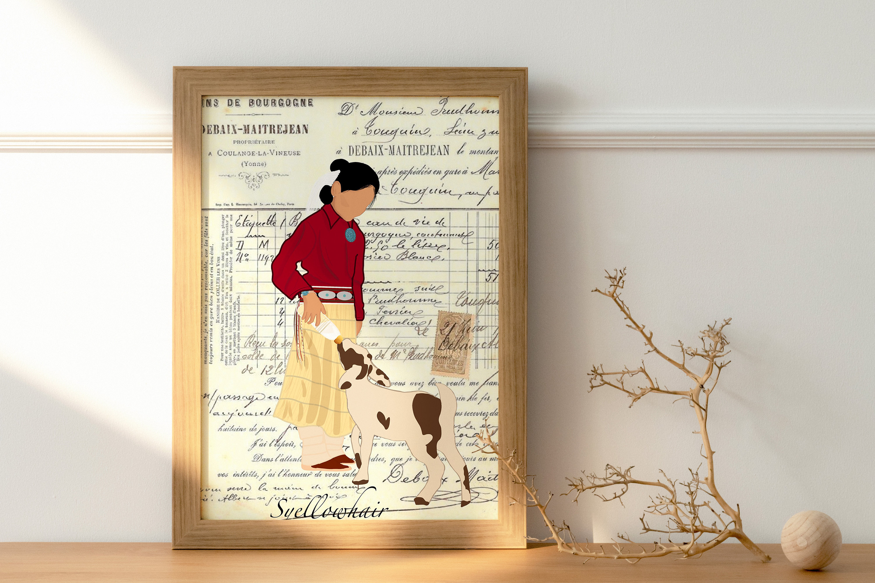 PRINTABLE Navajo Girl and Goat Ledger Art-indigenous Art-native ...