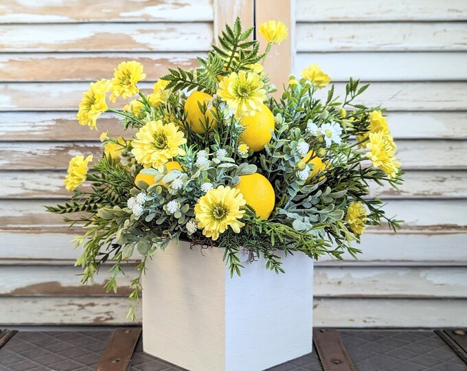Lemon Arrangement, Lemon Centerpiece, Lemon Arrangement With Flowers ...