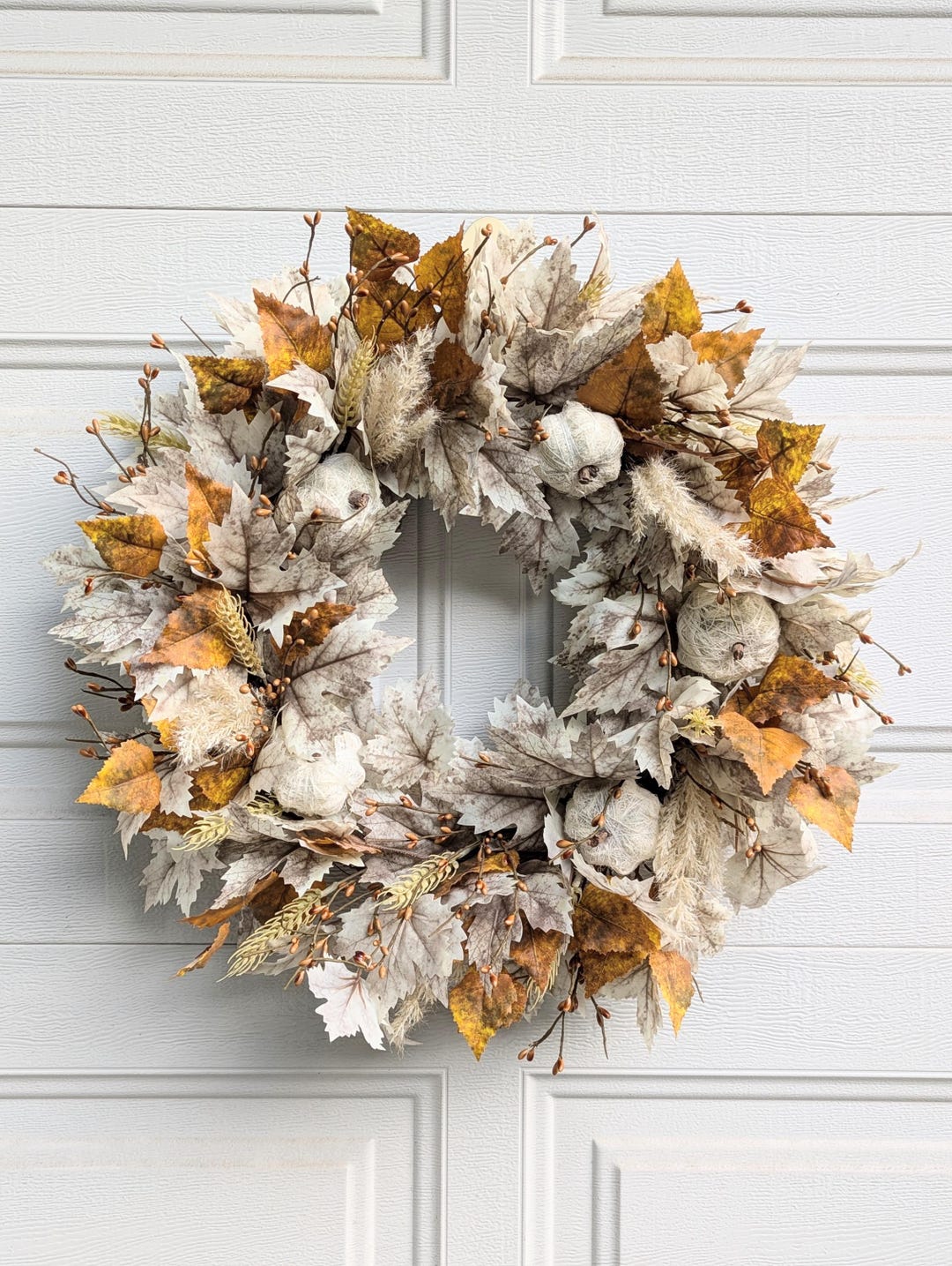 Fall Foliage Wreath,neutral Fall Wreath,beige Leaves Fall Wreath, White ...