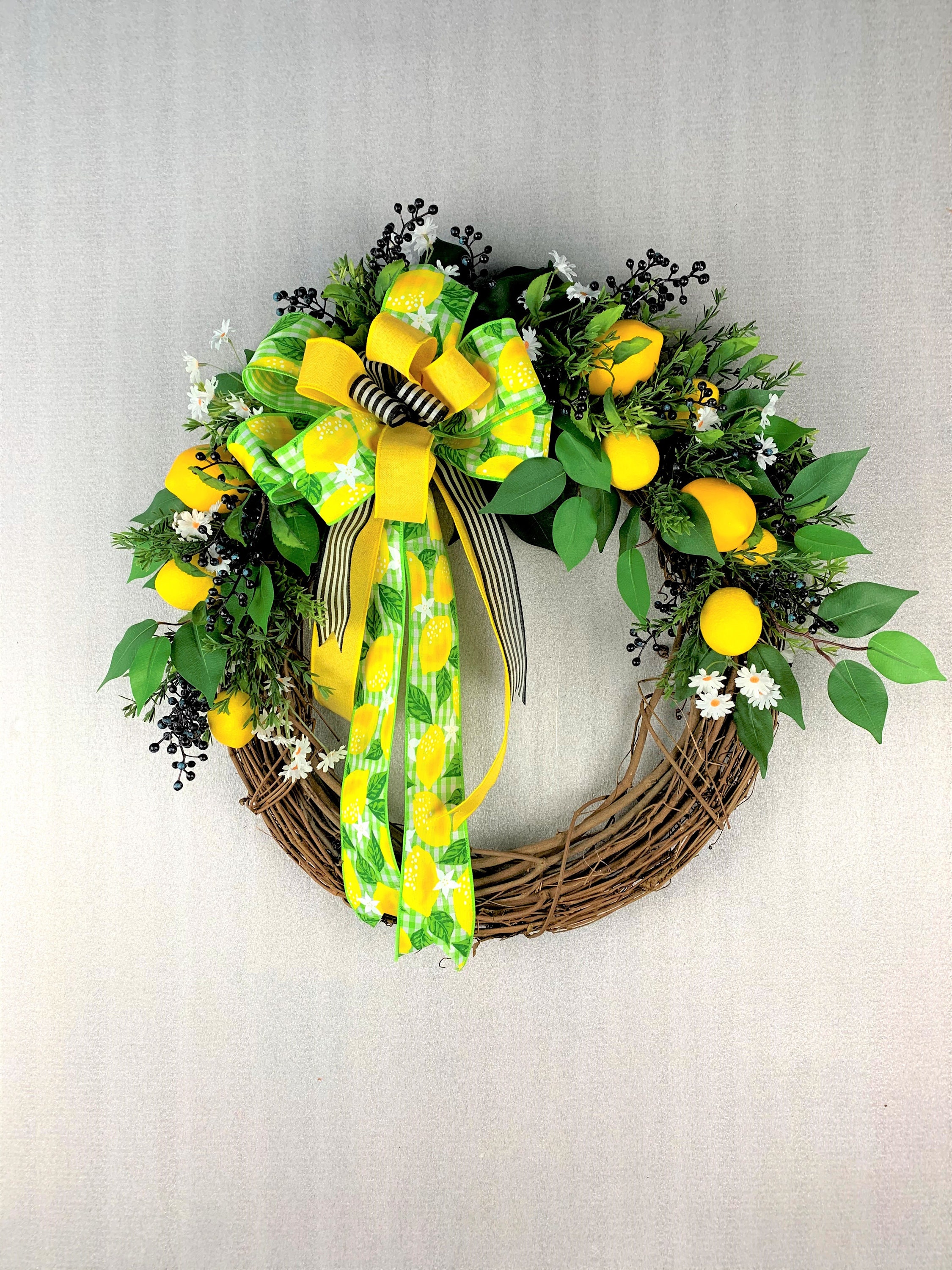 Lemon Wreath Lemon Wreath With White Flowers Lemon and Berry | Etsy