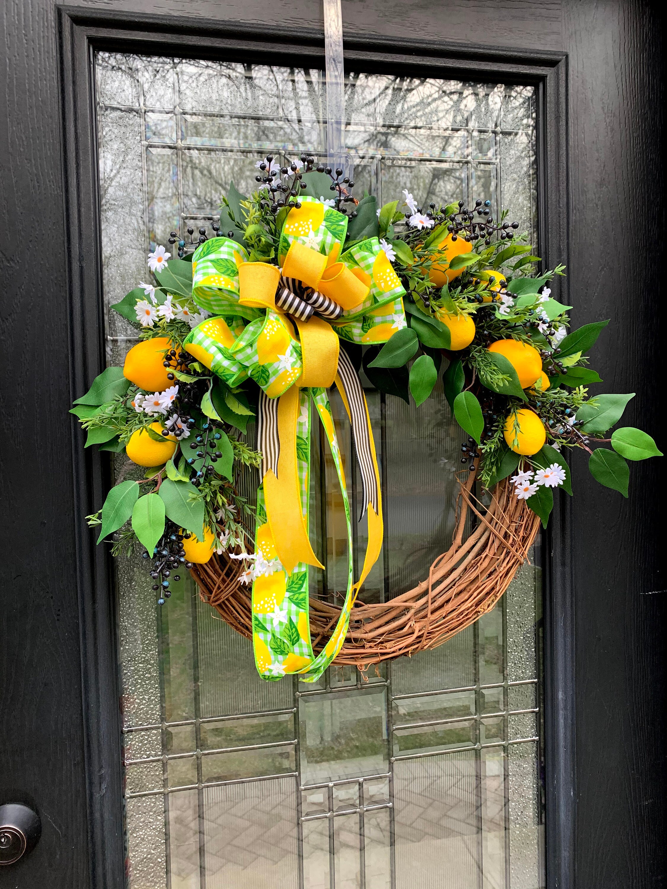 Lemon wreath lemon wreath with white flowers lemon and berry | Etsy