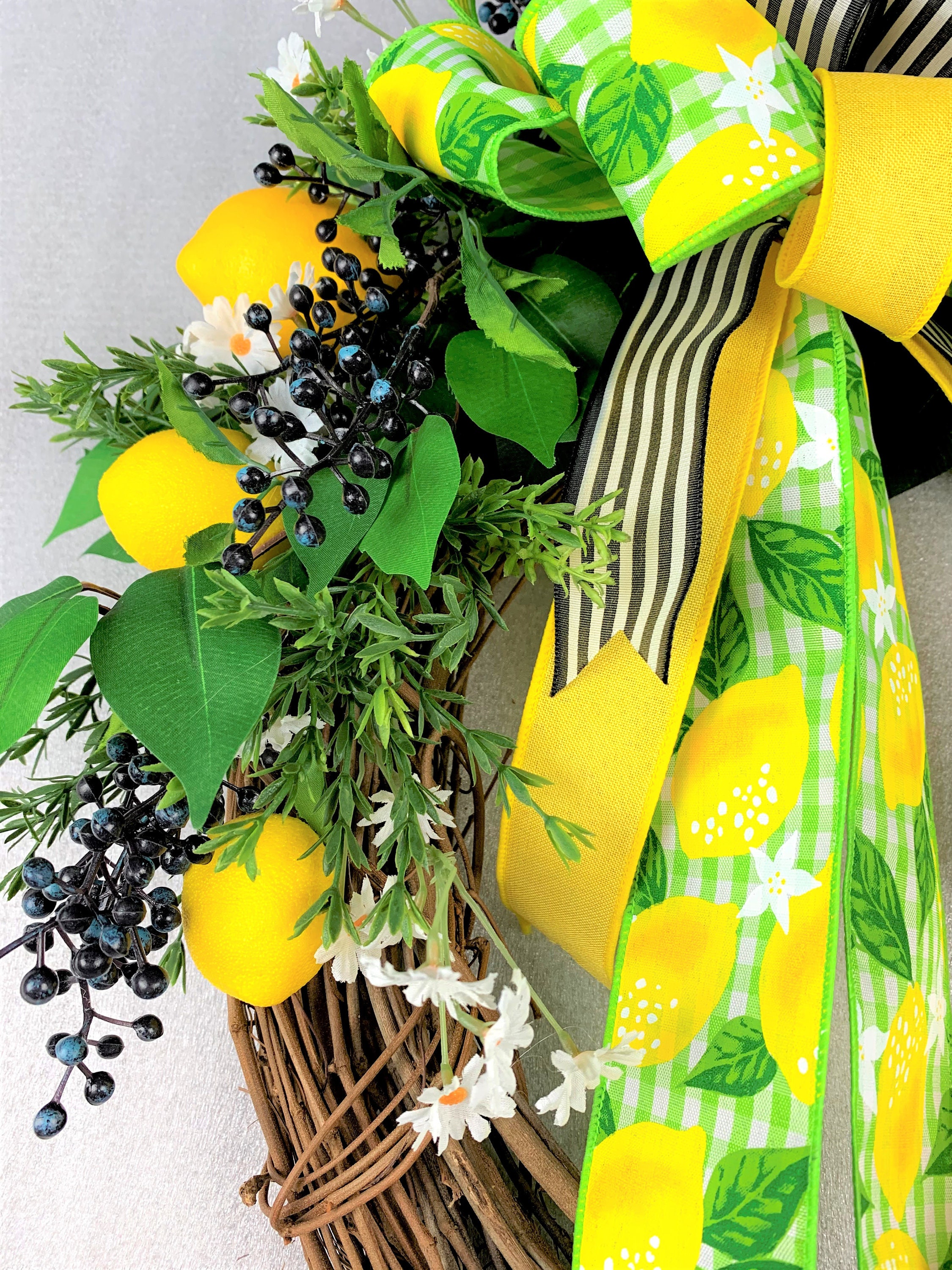 Lemon wreath lemon wreath with white flowers lemon and berry | Etsy