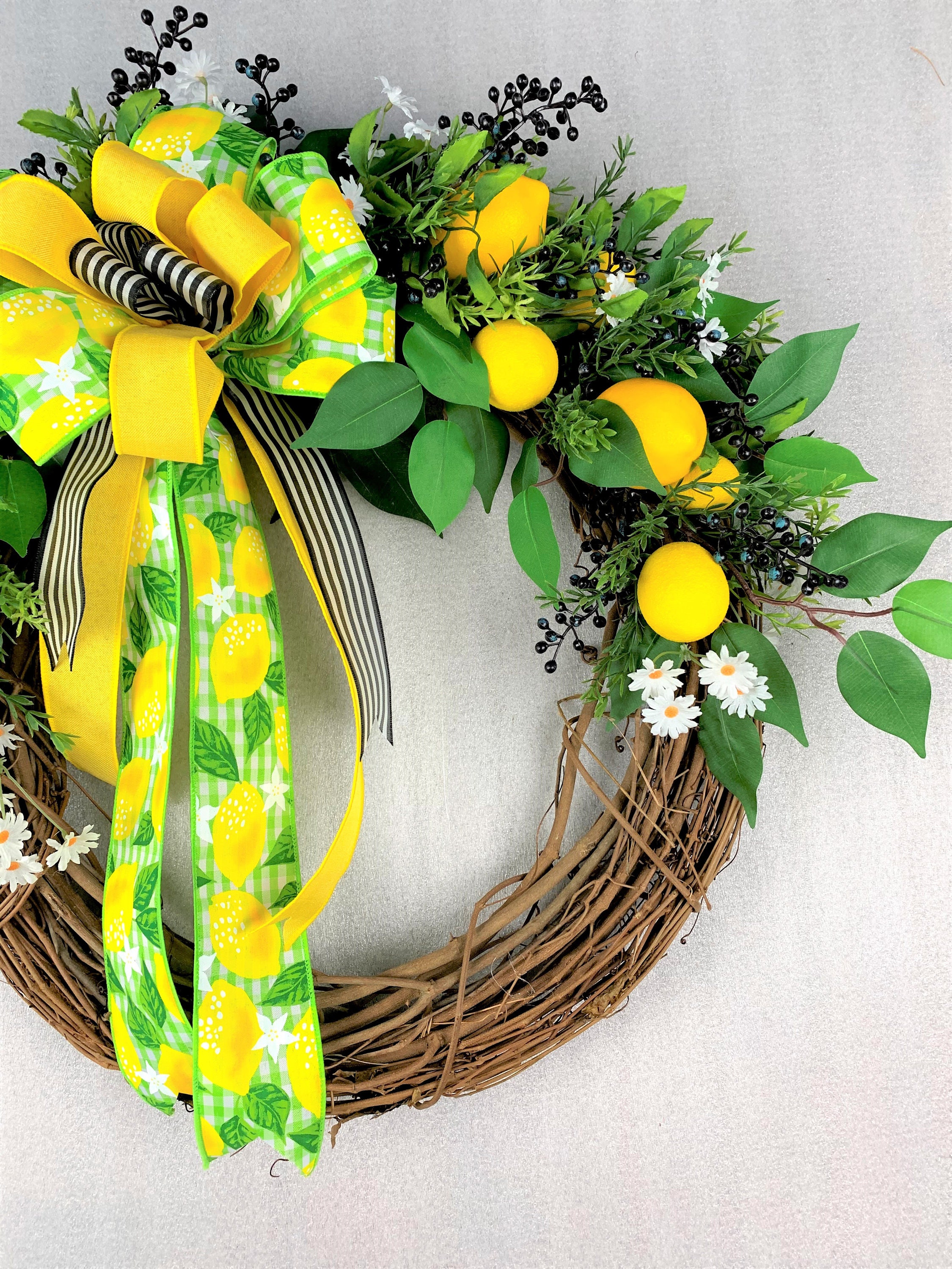 Lemon Wreath Lemon Wreath With White Flowers Lemon and Berry | Etsy