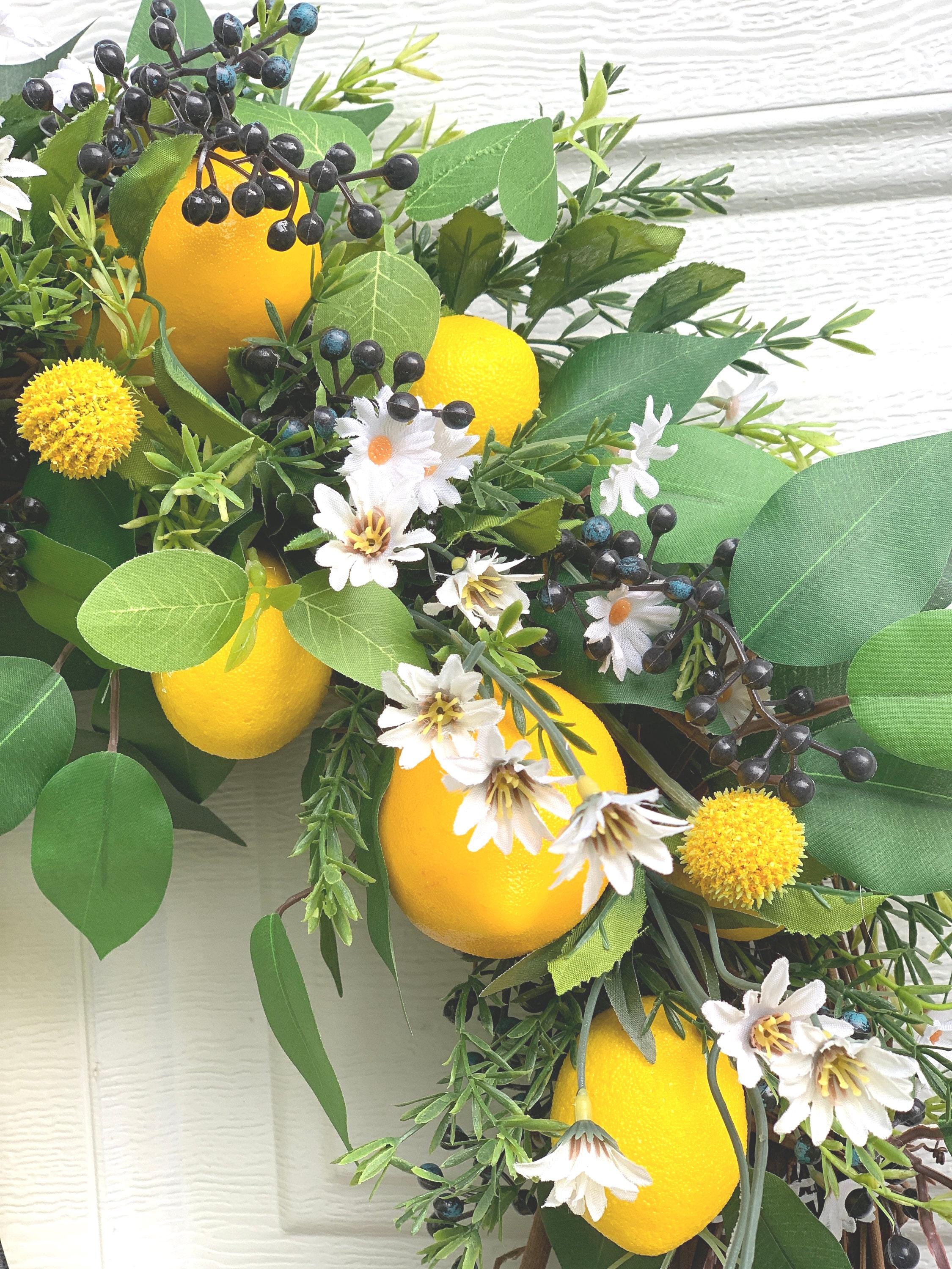 Lemon Wreath, Lemon Wreath With White Flowers, Lemon and Berry Wreath ...
