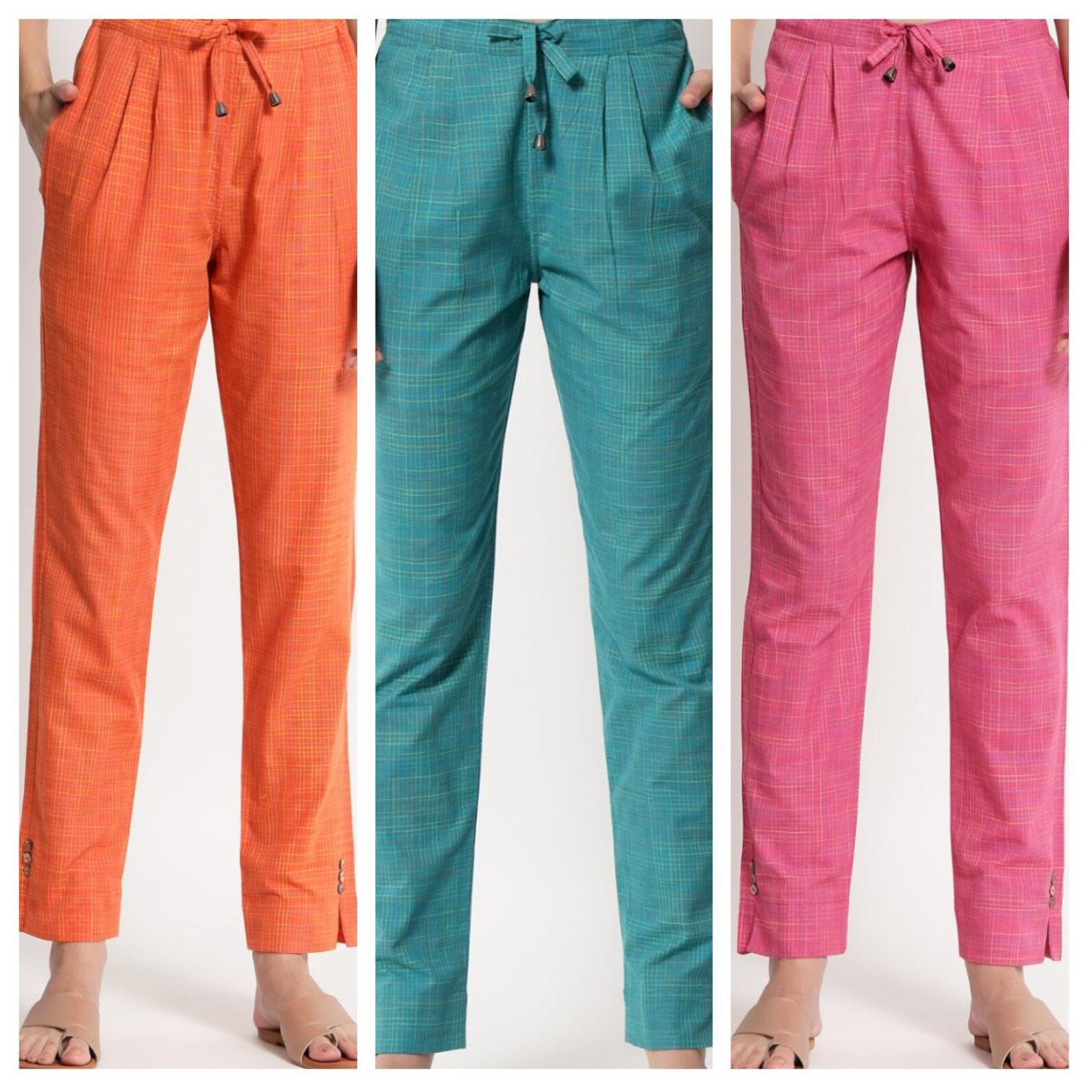 Multi-color Pants With Black Sailor Button, Straight Cut, High Waisted ...