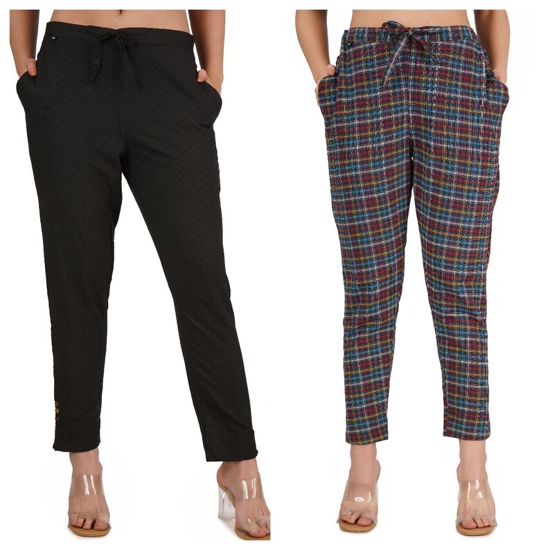 Multi-color Pants With Black Sailor Button, Straight Cut, High Waisted ...