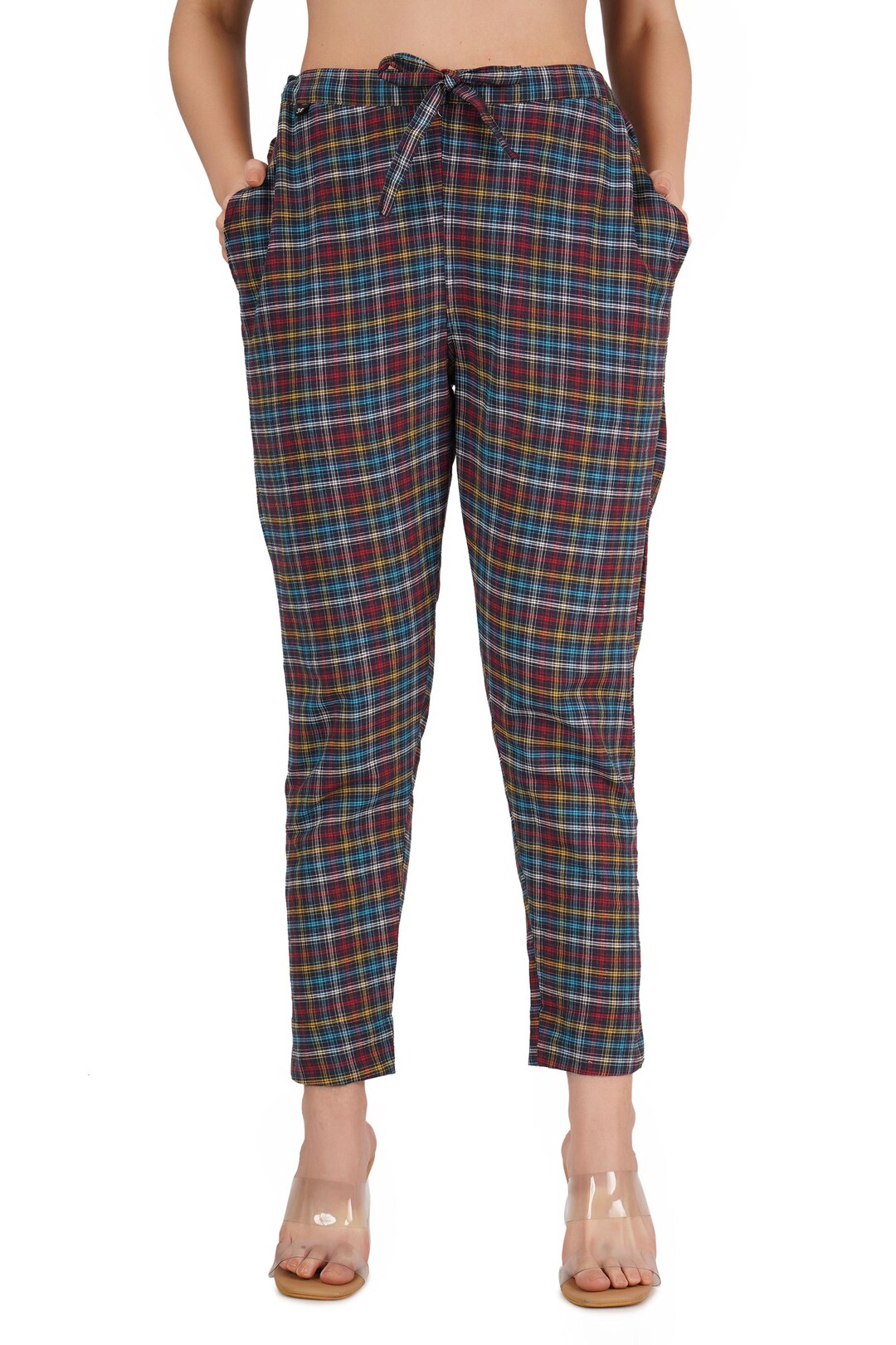 Multi-color Pants With Black Sailor Button, Straight Cut, High Waisted ...