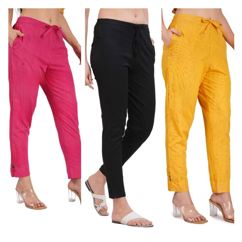 Multi-color Pants With Black Sailor Button, Straight Cut, High Waisted ...