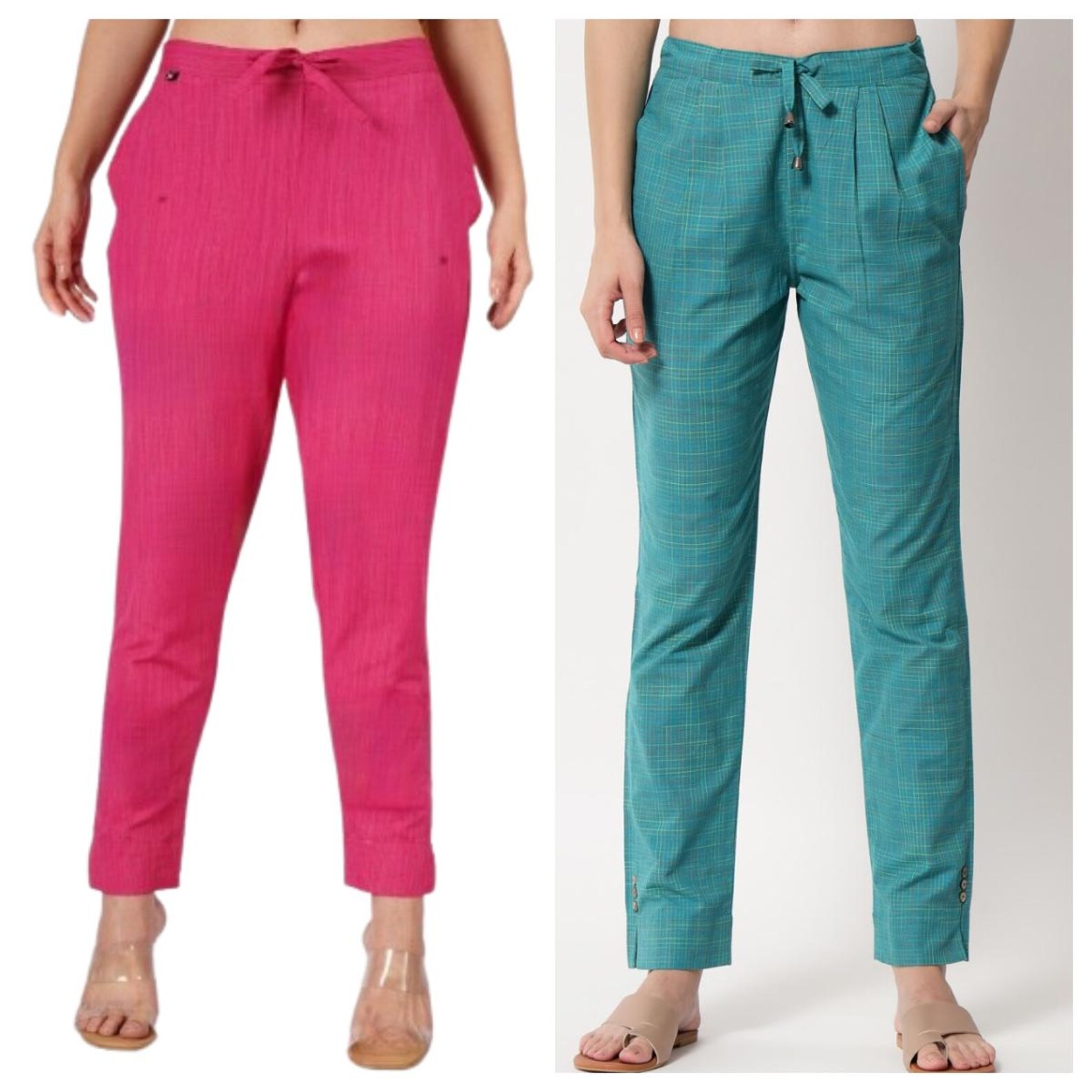 Multi-color Pants With Black Sailor Button, Straight Cut, High Waisted ...