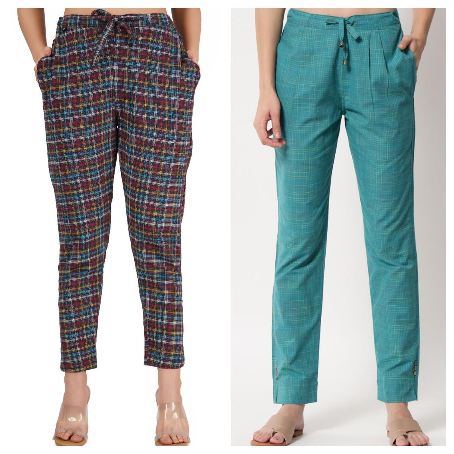 Multi-color Pants With Black Sailor Button, Straight Cut, High Waisted ...