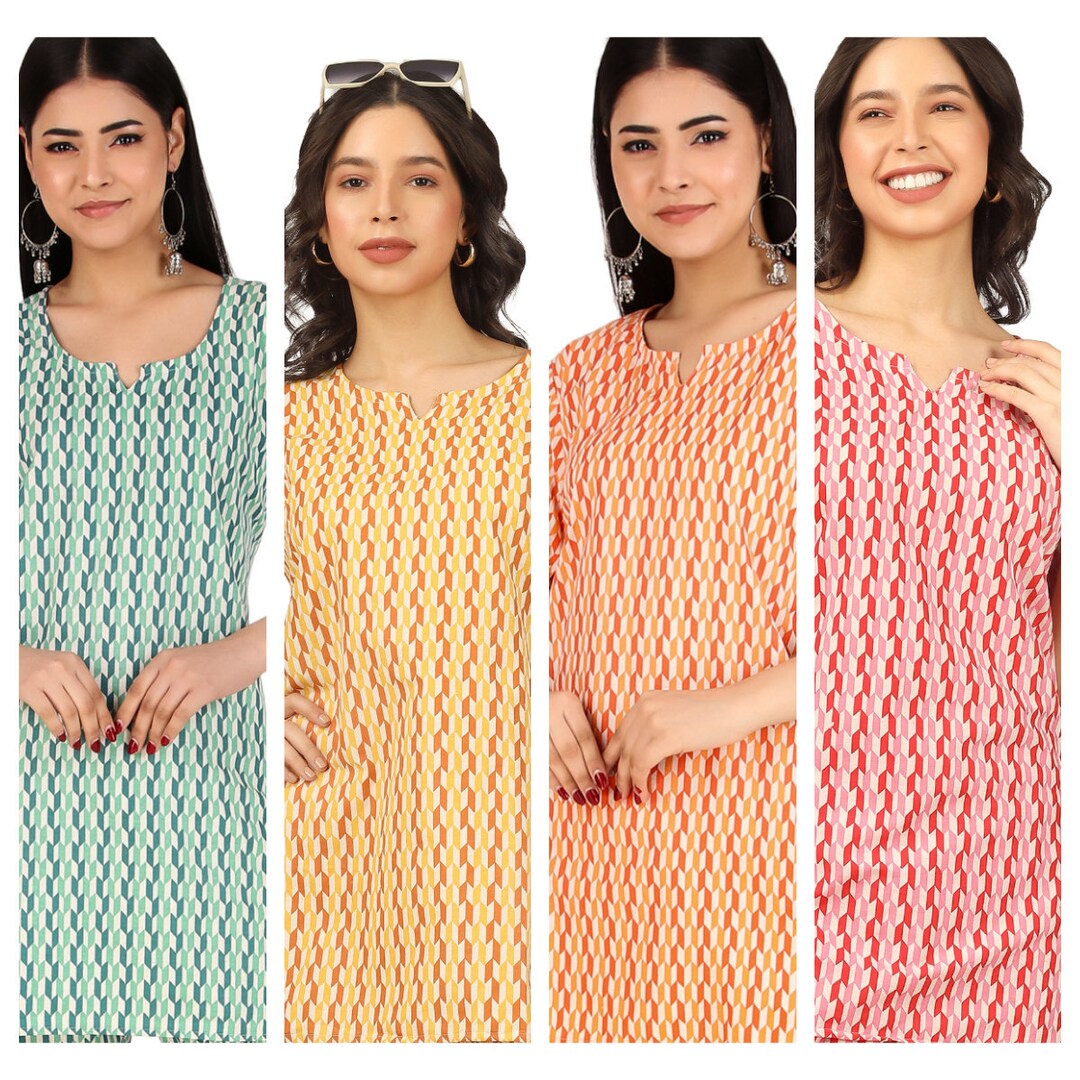 Cotton Short Kurtis/ Tops for Women Fresh and Bright Indian Traditional ...
