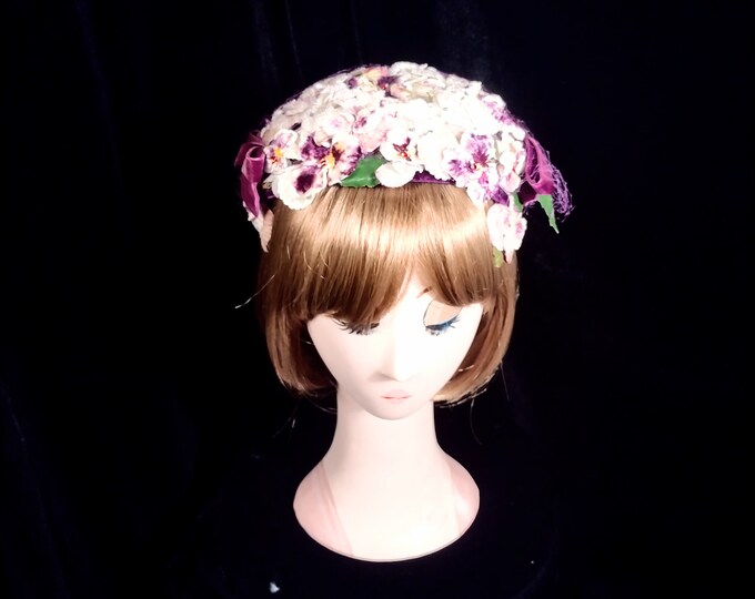 Vintage Violet Crescent Hat With Faux Silk Flowers - Etsy
