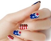 Red White Blue Firecracker Real Nail Strips Polish Wraps M53 - Etsy