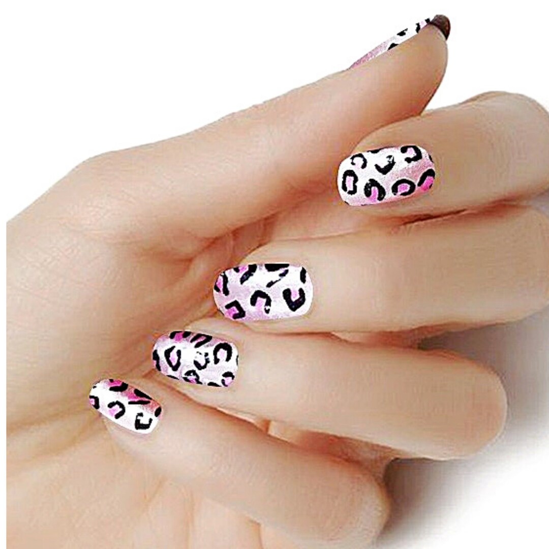 Pink Color Strips Leopard Print Real Nail Polish Wraps M100 Street Art ...