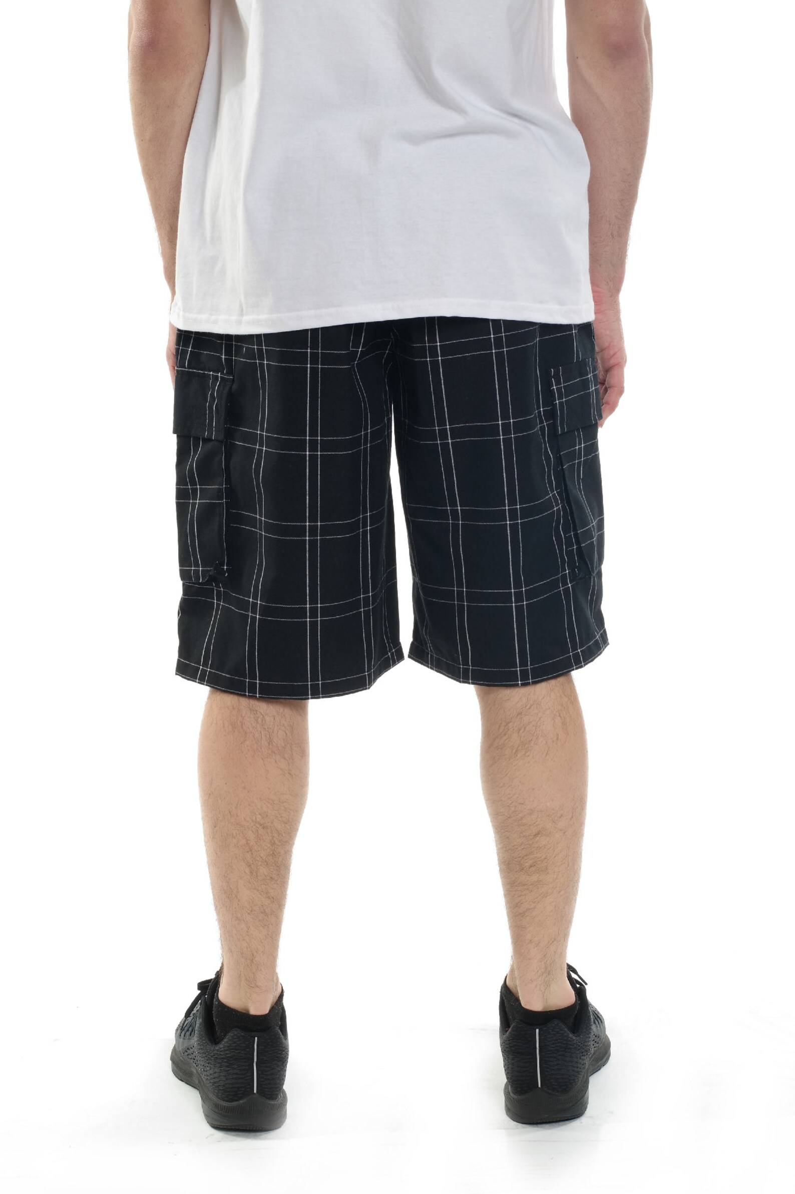 YAGO Men's Elastic Waist Drawstring Relaxed Fit Plaid Cargo Shorts ...