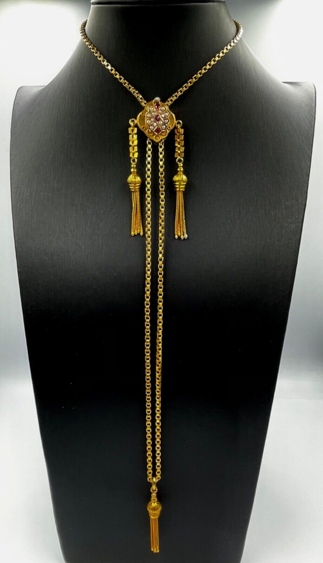 Vintage 18 Kt Gold Necklace From the 1930s, Tie Model With 9 Kt Gold ...