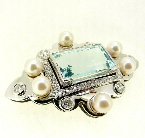 Spilla vintage anni '60 in oro bianco 18 kt con perle… - Gem