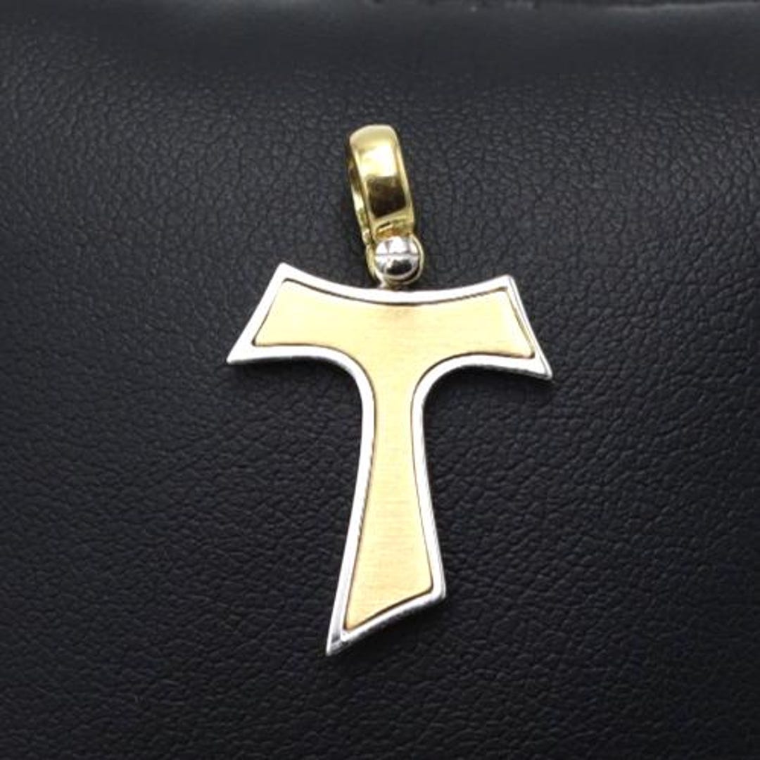 Vintage 1990s Italian Tau Cross in 18kt Solid Yellow and White Gold - Etsy