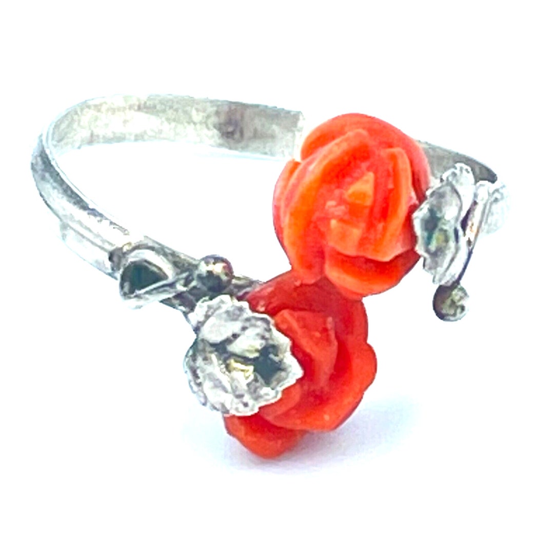 Vintage 60s Ring With 2 Coral and 800 Silver Roses - Etsy