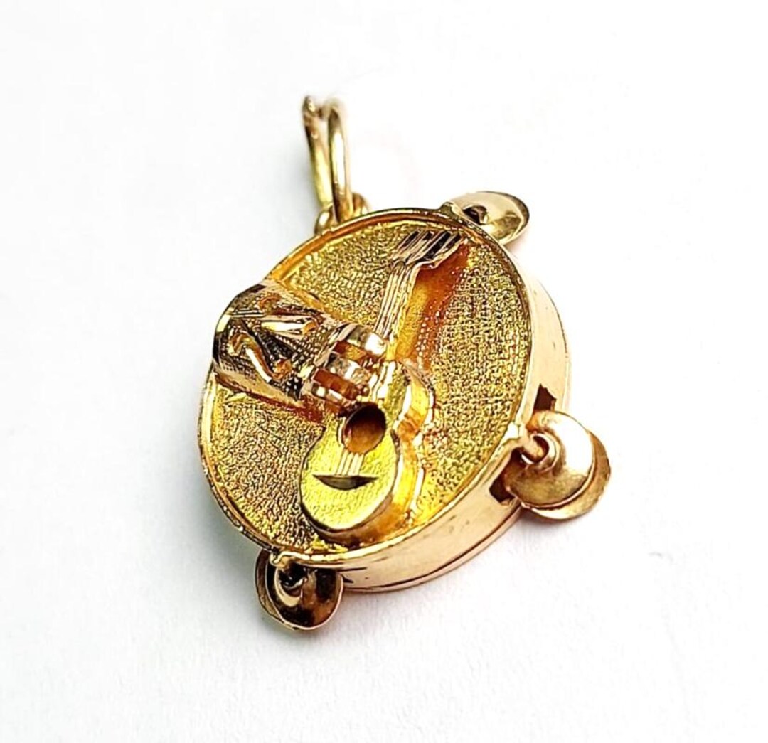 Vintage 1960s Italian Mariachi Tambourine and Guitar Charm Pendant in ...