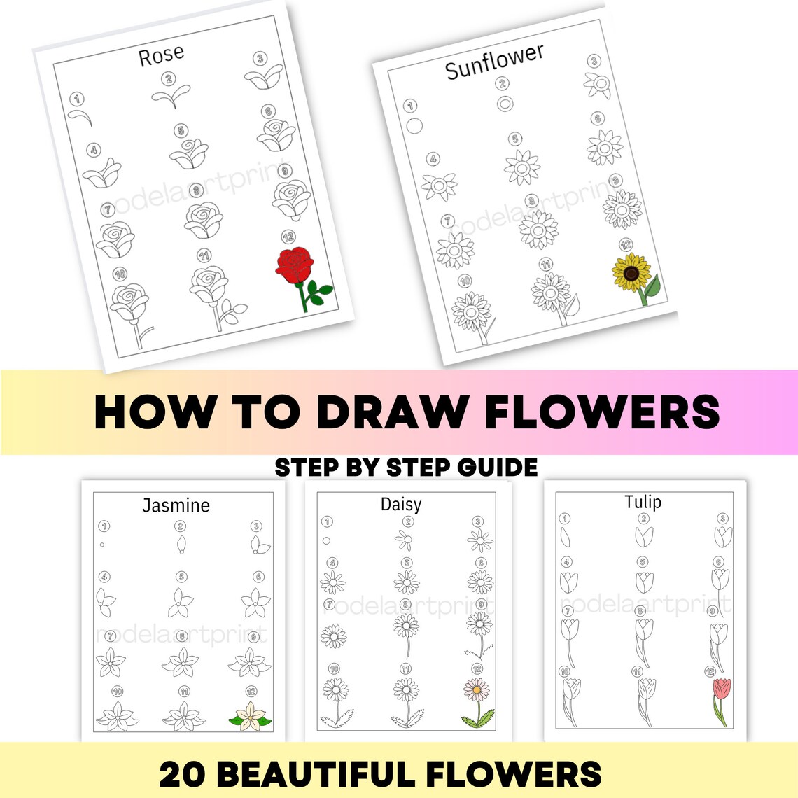 How to Draw Flowers Step by Step, 20 Drawings Flowers for Beginner ...