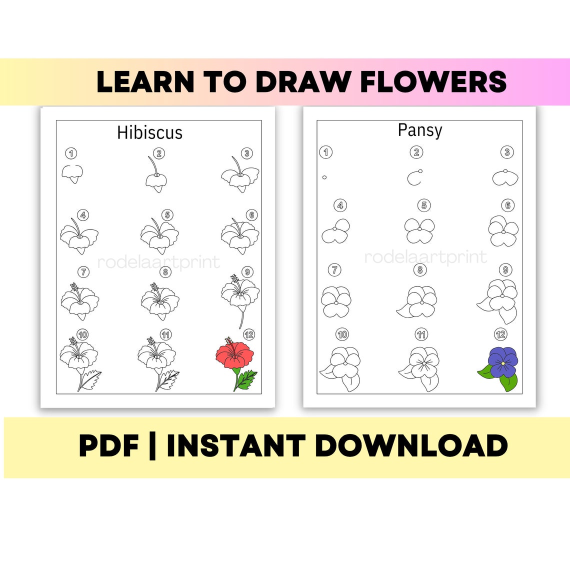 Flower Drawing Guide, Step-by-step Worksheets (digital Download) - Etsy ...