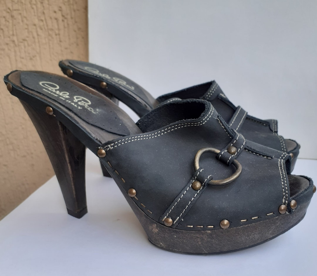 Clogs Slides High Heel,clog Leather Stilleto Mules, Stilleto Clogs ...