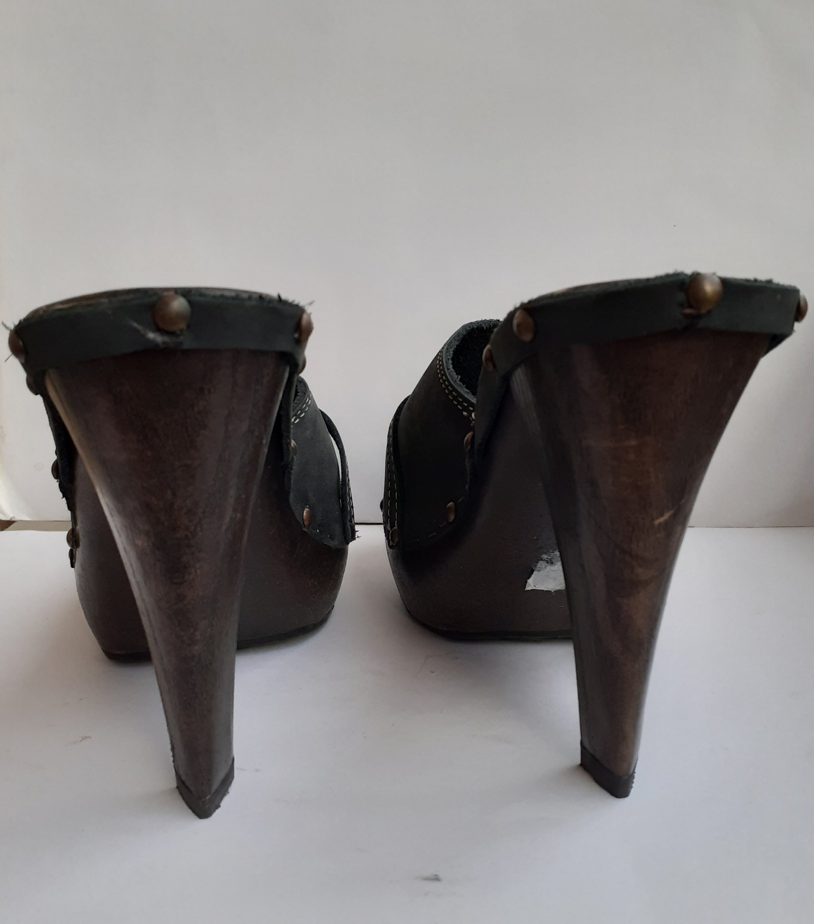 Clogs Slides High Heelclog Leather Stilleto Mules Pull on - Etsy