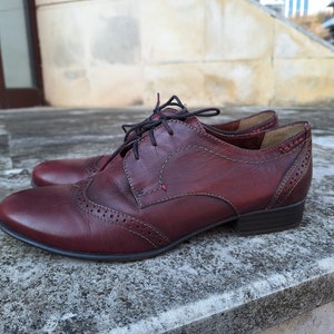 Flat Wingtip Brogue Women's Shoes, Lady's Flat Oxford Shoes, Burgundy ...