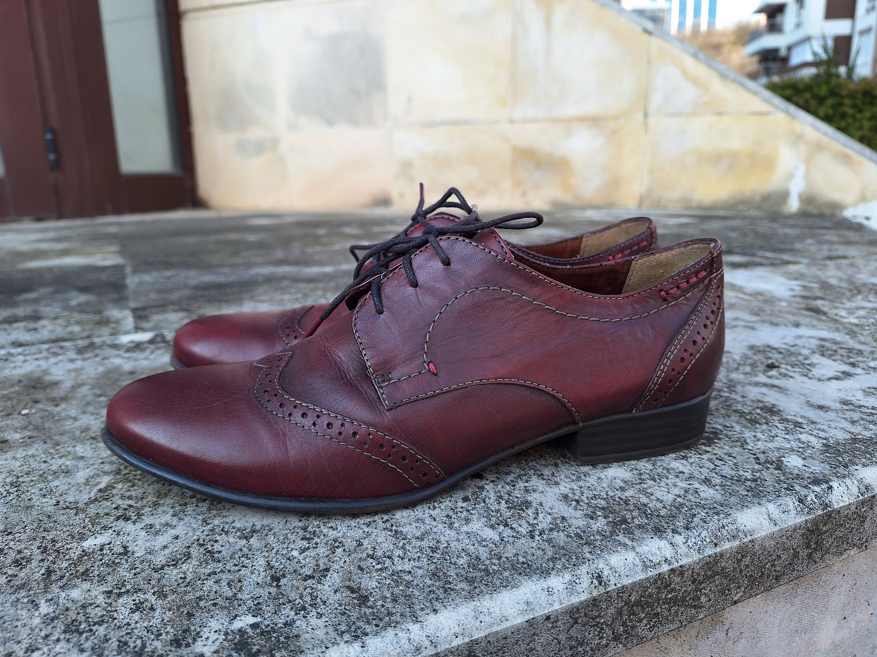 Flat Wingtip Brogue Women's Shoes, Lady's Flat Oxford Shoes, Burgundy ...