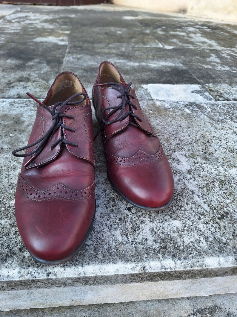 Flat Wingtip Brogue Women's Shoes, Lady's Flat Oxford Shoes, Burgundy ...