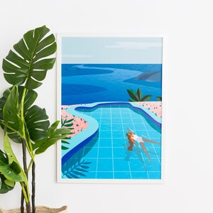 Girl in Pool Wall Art, Ocean Art, Art Print, Summer Wall Decor, A4 21 X ...