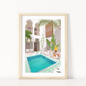 Marrakech Riad, Wall Art Print, Morocco Travel Poster, Home Decor, Gift ...