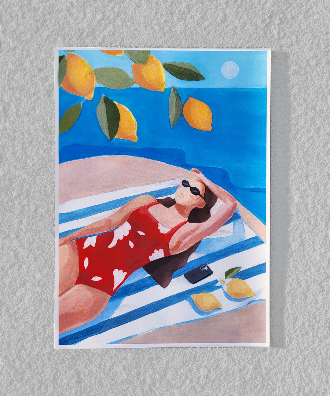 Sunbathing Art Print, Acrylic Painting, Woman Wall Art, Signed Art Print, Lemon Home Decor A3 - Etsy