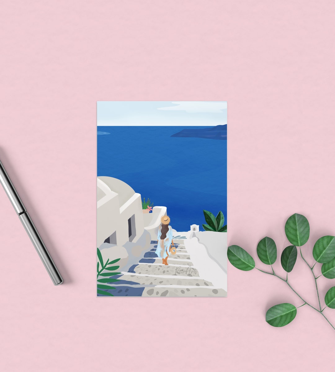 Santorini Postcard, Greece Travel Card, Stationary Gifts, Art Print ...