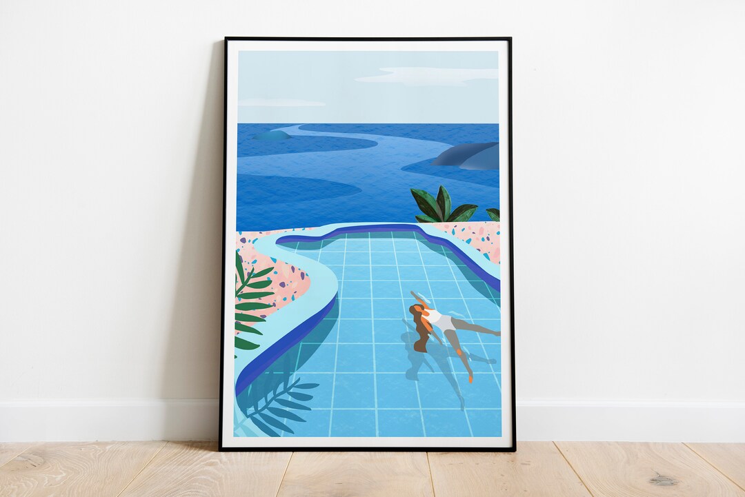 Girl in Pool Wall Art, Ocean Art, Art Print, Summer Wall Decor, A4 21 X ...
