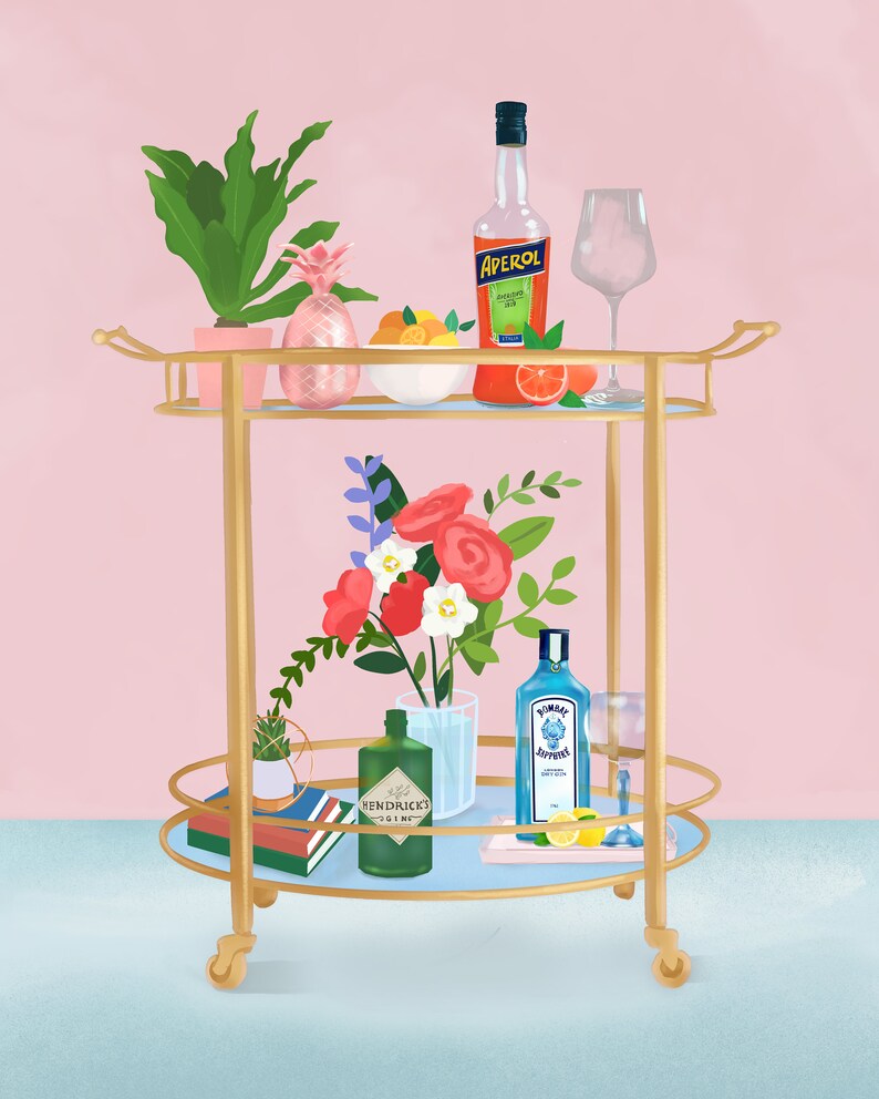 PRINTABLE Bar Cart Illustration Kitchen Wall Art Alcohol - Etsy
