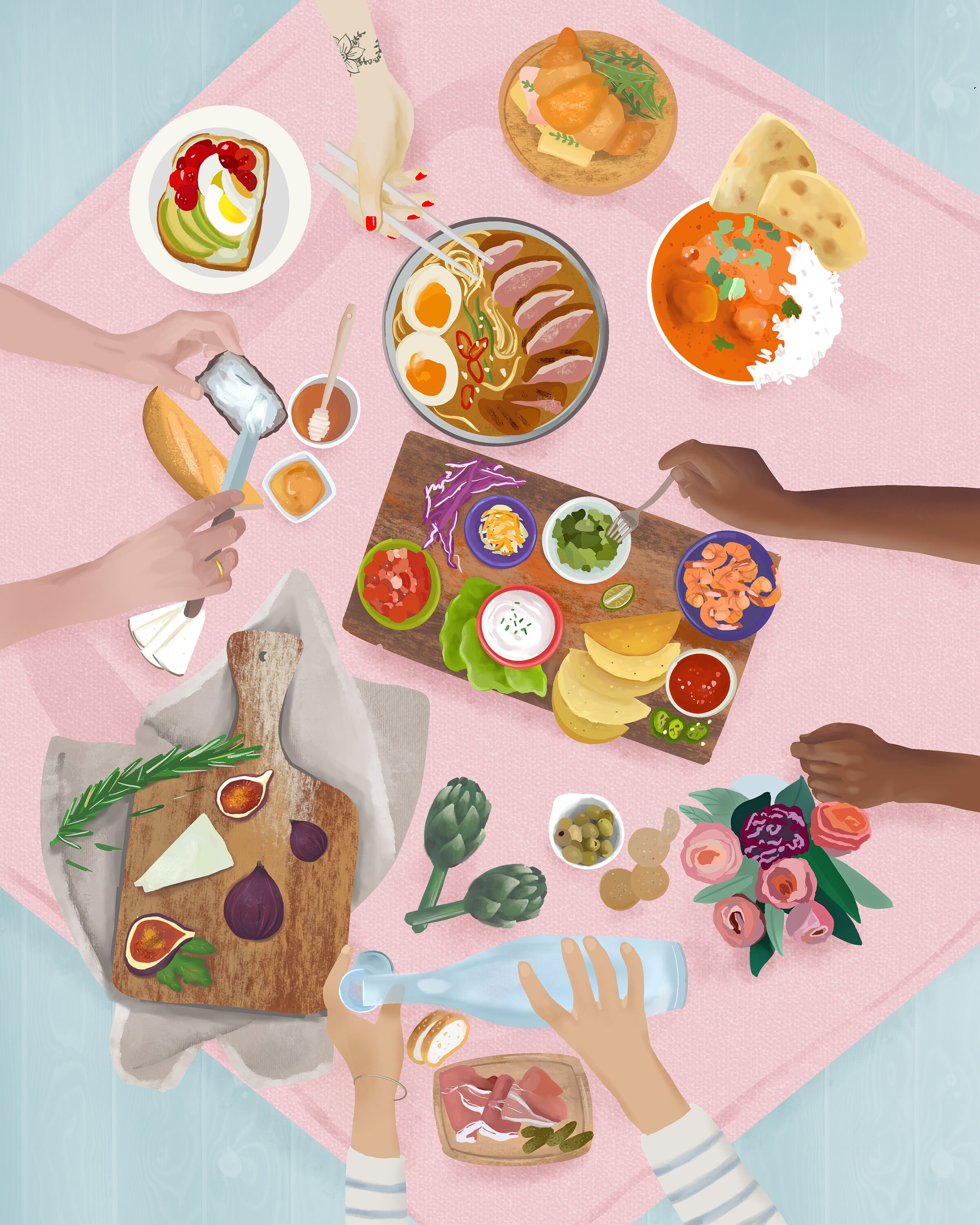 PRINTABLE Food Art Print International Brunch Illustration - Etsy