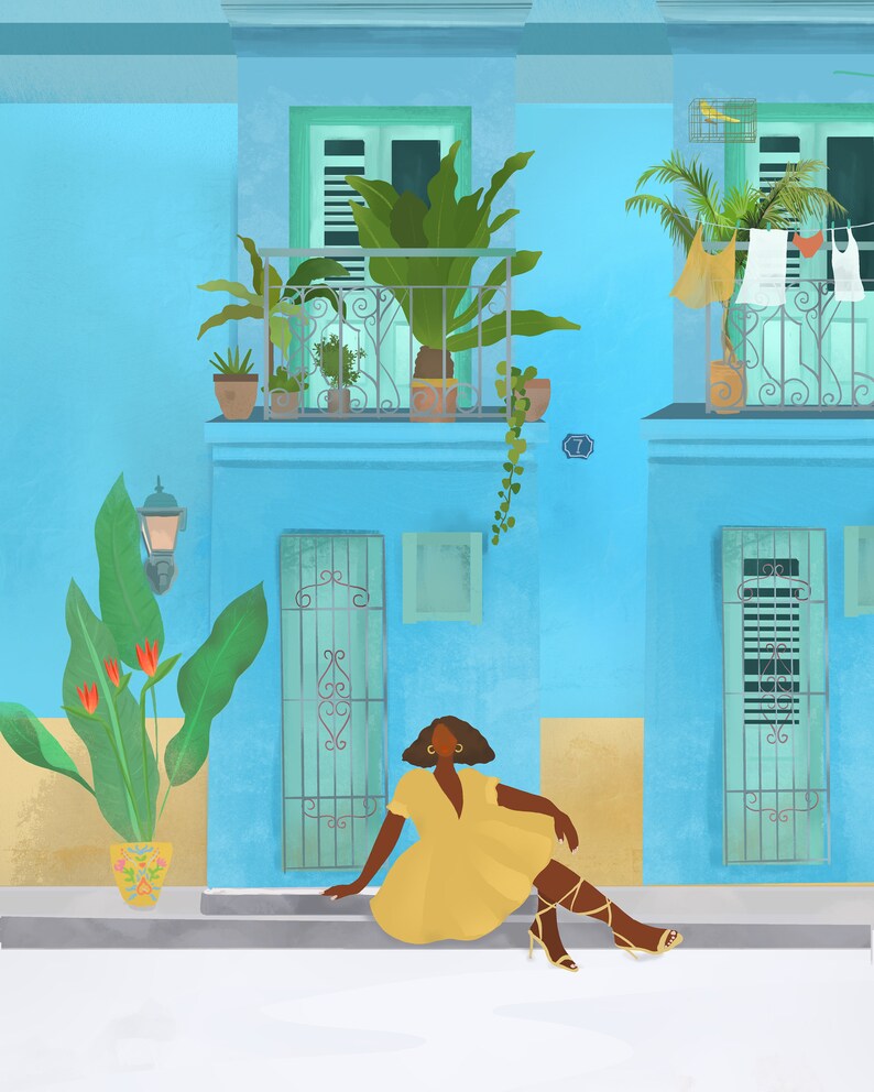 Havana Cuba Wall Art Print Woman Illustration Summer Home - Etsy