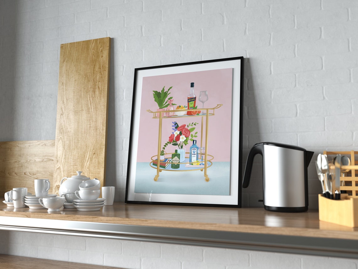 PRINTABLE Bar Cart Illustration Kitchen Wall Art Alcohol - Etsy