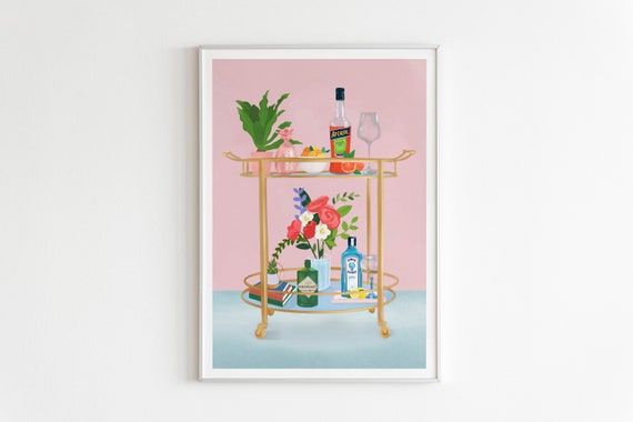 PRINTABLE Bar Cart Illustration Kitchen Wall Art Alcohol - Etsy